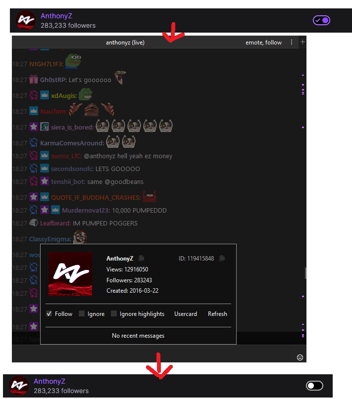 Opening a user history/popup will remove notification for going live ...