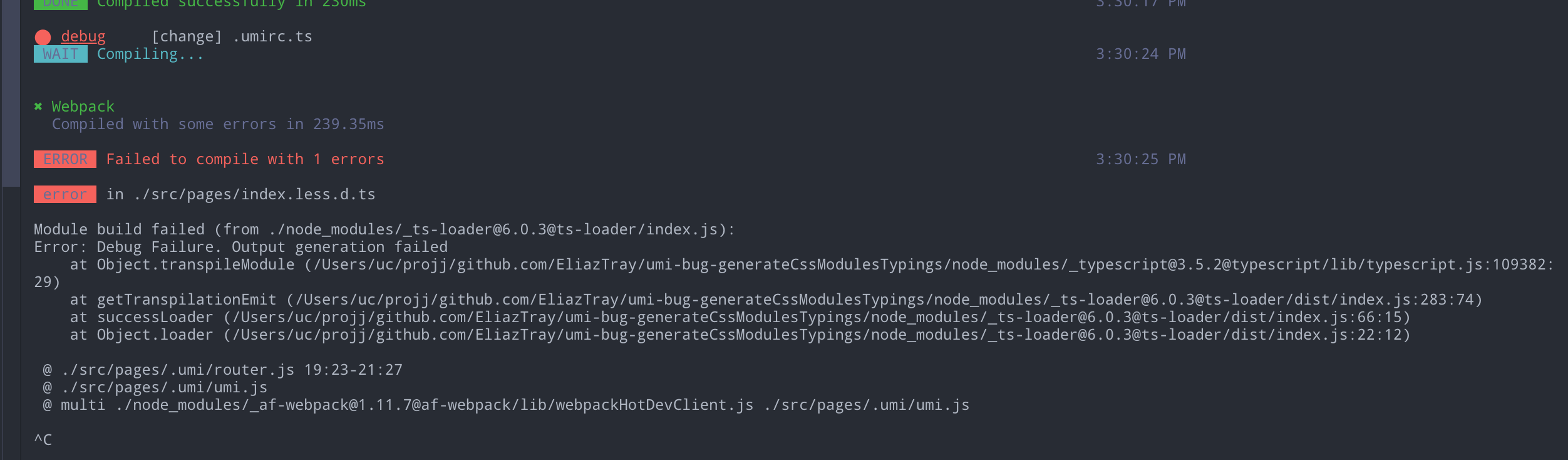 umi build error when `generateCssModulesTypings` set to true. · Issue #3503 · umijs/umi · GitHub