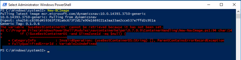 Error while using New-BCImage in Windows Server 2016 (10.0.14393) - "The variable ...