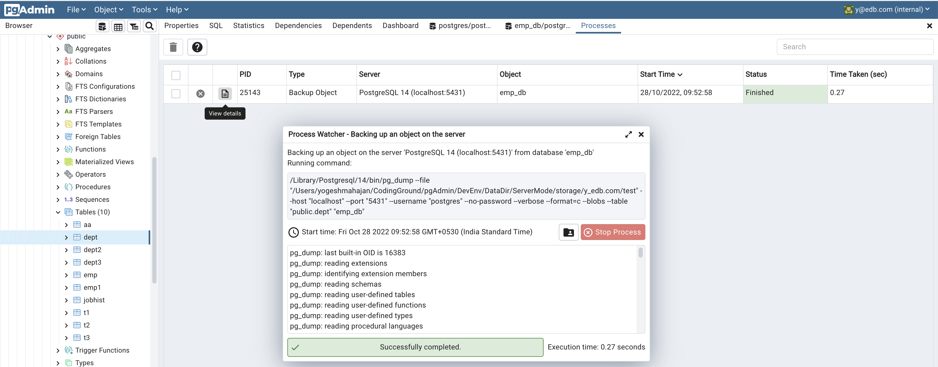 PgAdmin Import Database Process Overview Not Showing Issue 5472
