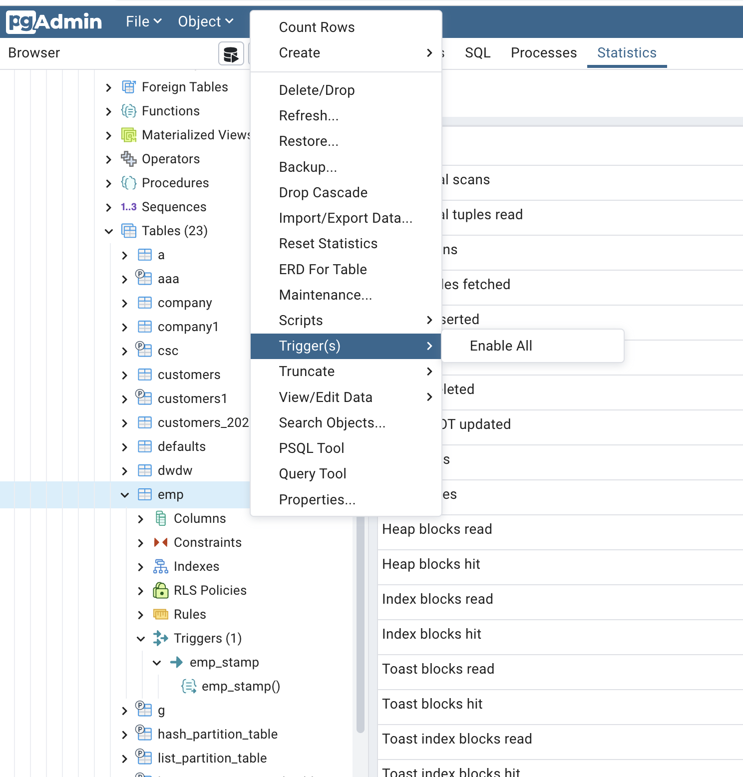 Actions Performed On Tree Node Does Not Update Context Menu Bar Options · Issue 5626 · Pgadmin