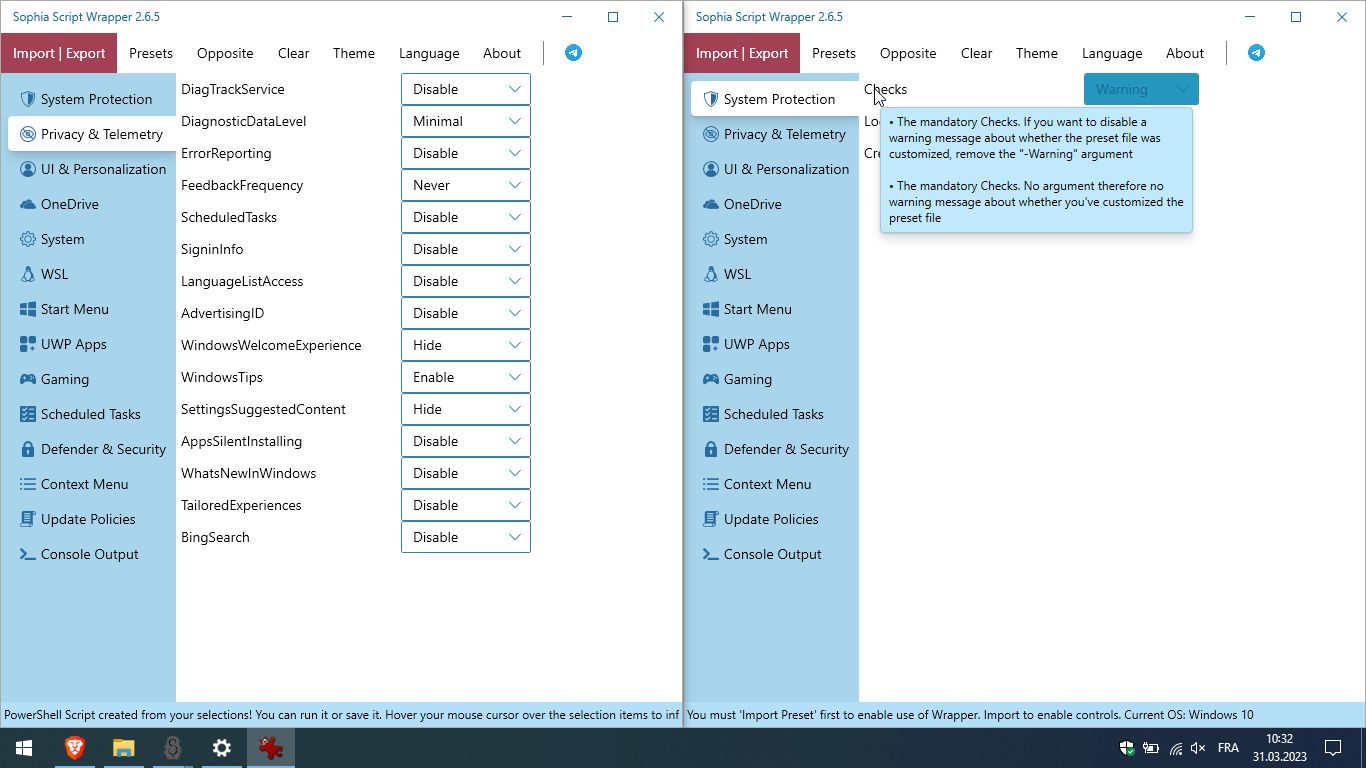 Sophia Script Wrapper 2.6.5 : tooltips are not displayed when hovering the mouse over the label ...
