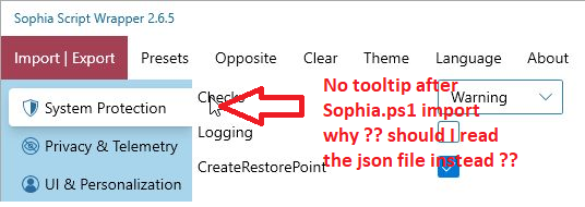 Sophia Script Wrapper 2.6.5 : tooltips are not displayed when hovering ...