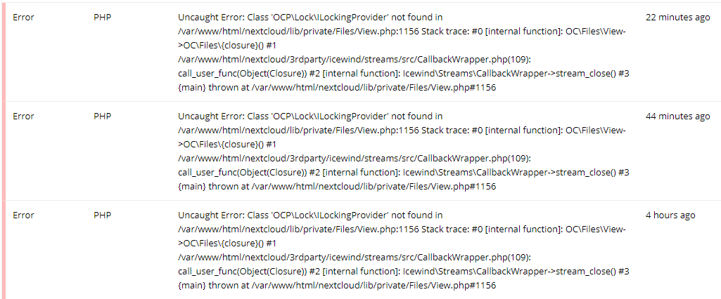Uncaught Error: Class 'OCP\Lock\ILockingProvider' not found in .. · Issue #5381 · nextcloud ...