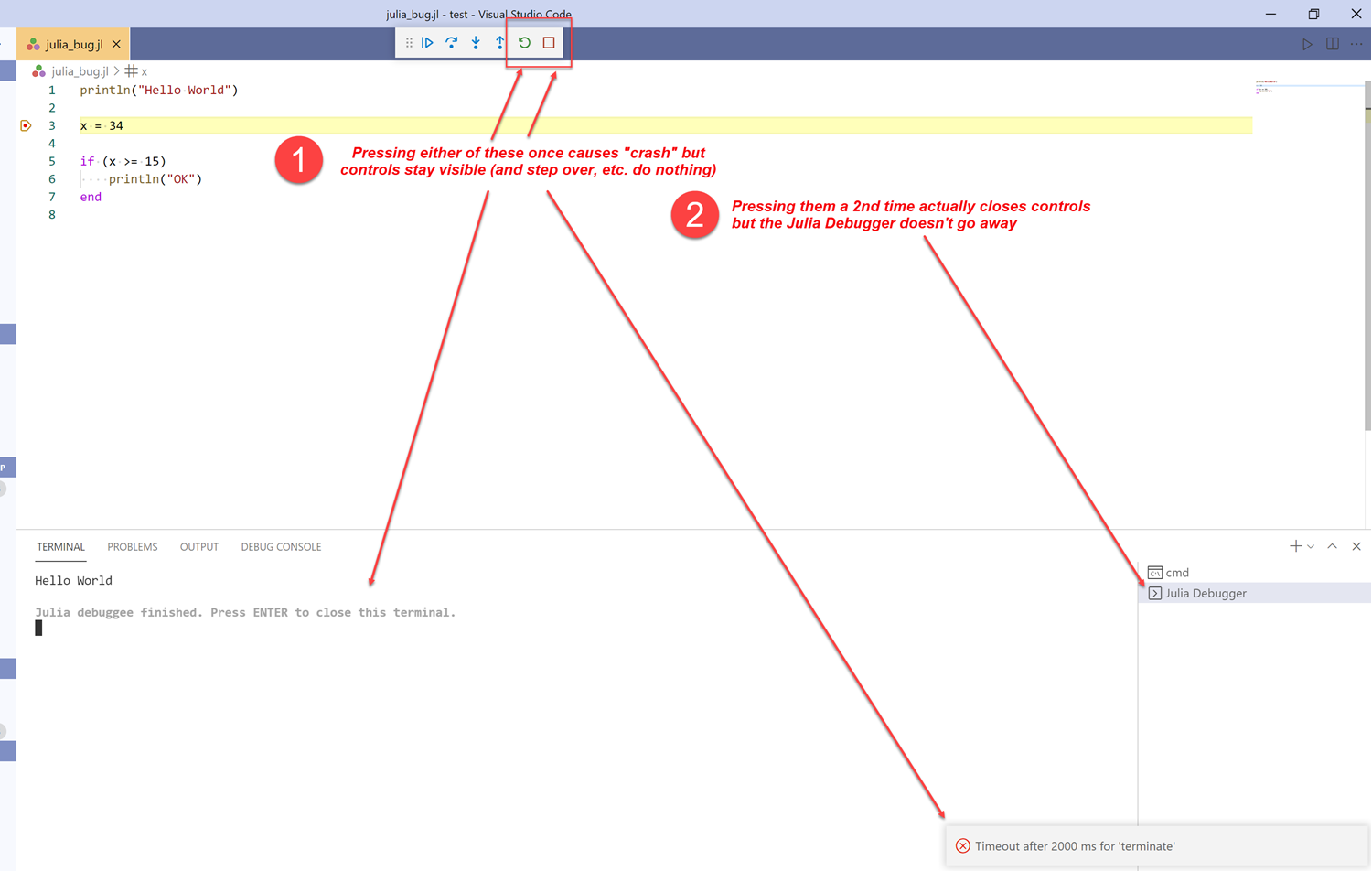 Debugger Doesnt Close Debugging When Pressing Stop Button · Issue 2283 · Julia Vscodejulia 
