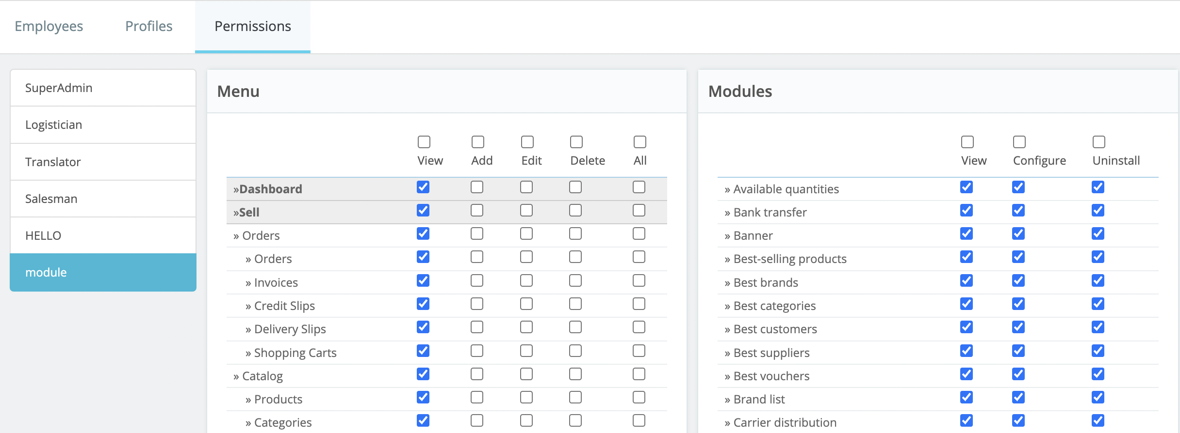 [Permission] - Can't add the right to configure and uninstall all in the modules part · Issue ...