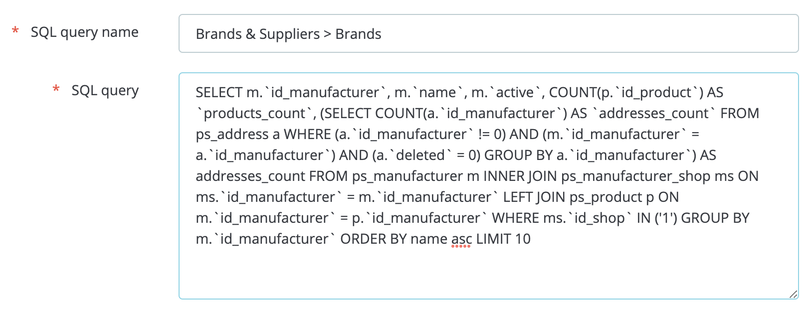 BO - Legacy page VS migrated page - Export to SQL Manager button leads to query without ...