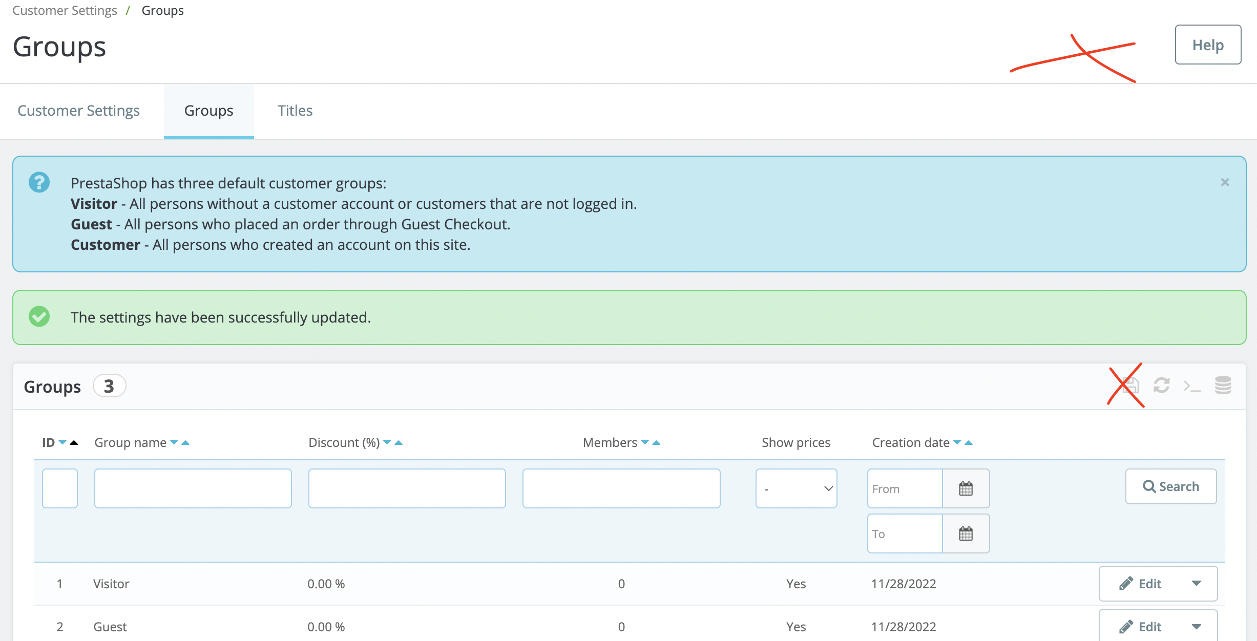 Customer Groups - Can't add a new customer group when saving Default groups options · Issue ...