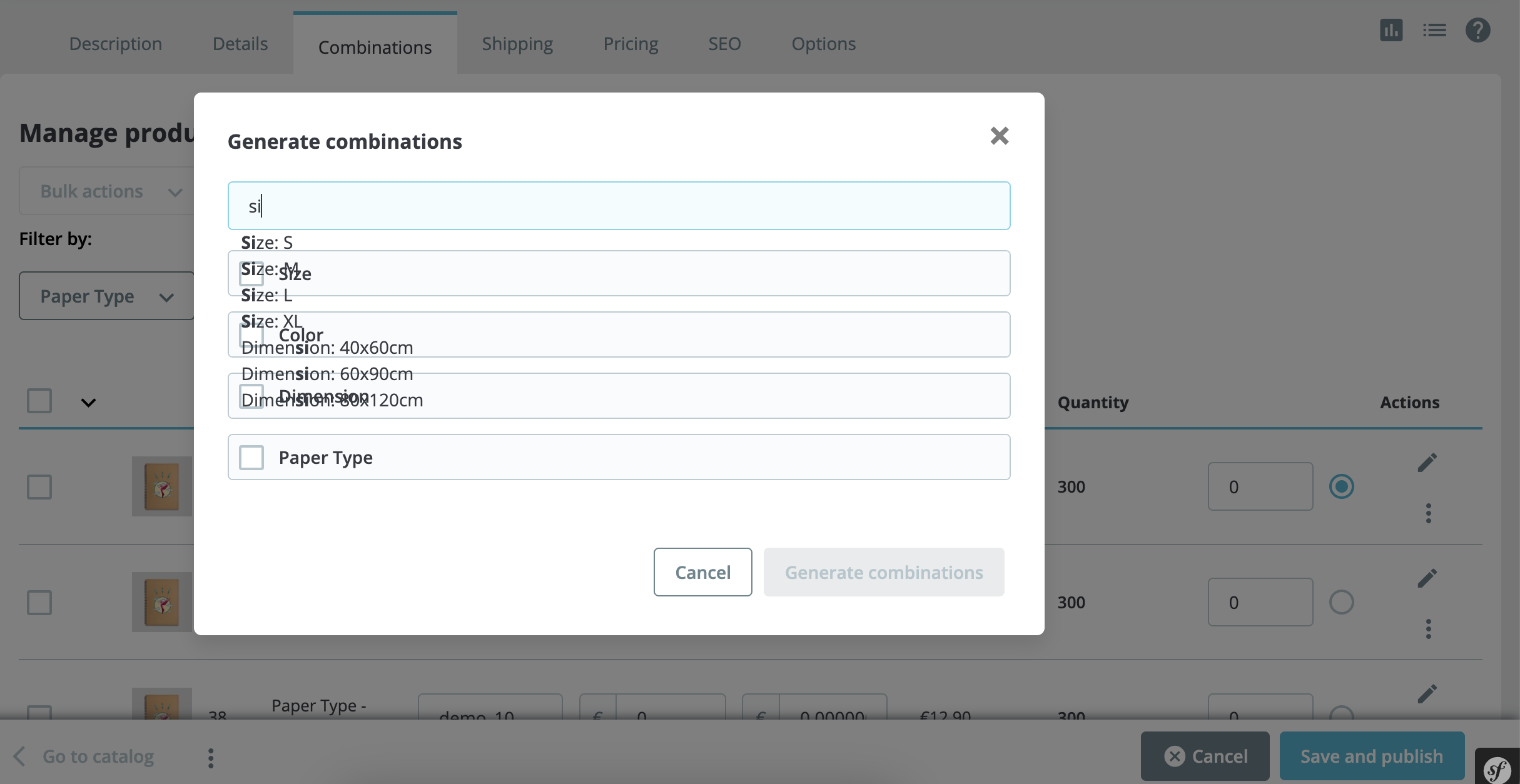 PPV2 - Searchbox dropdown not displaying properly on "Generate combinations" modal · Issue ...