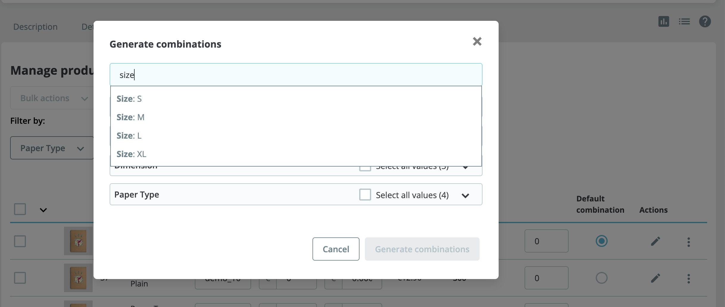 PPV2 - Searchbox dropdown not displaying properly on "Generate combinations" modal · Issue ...