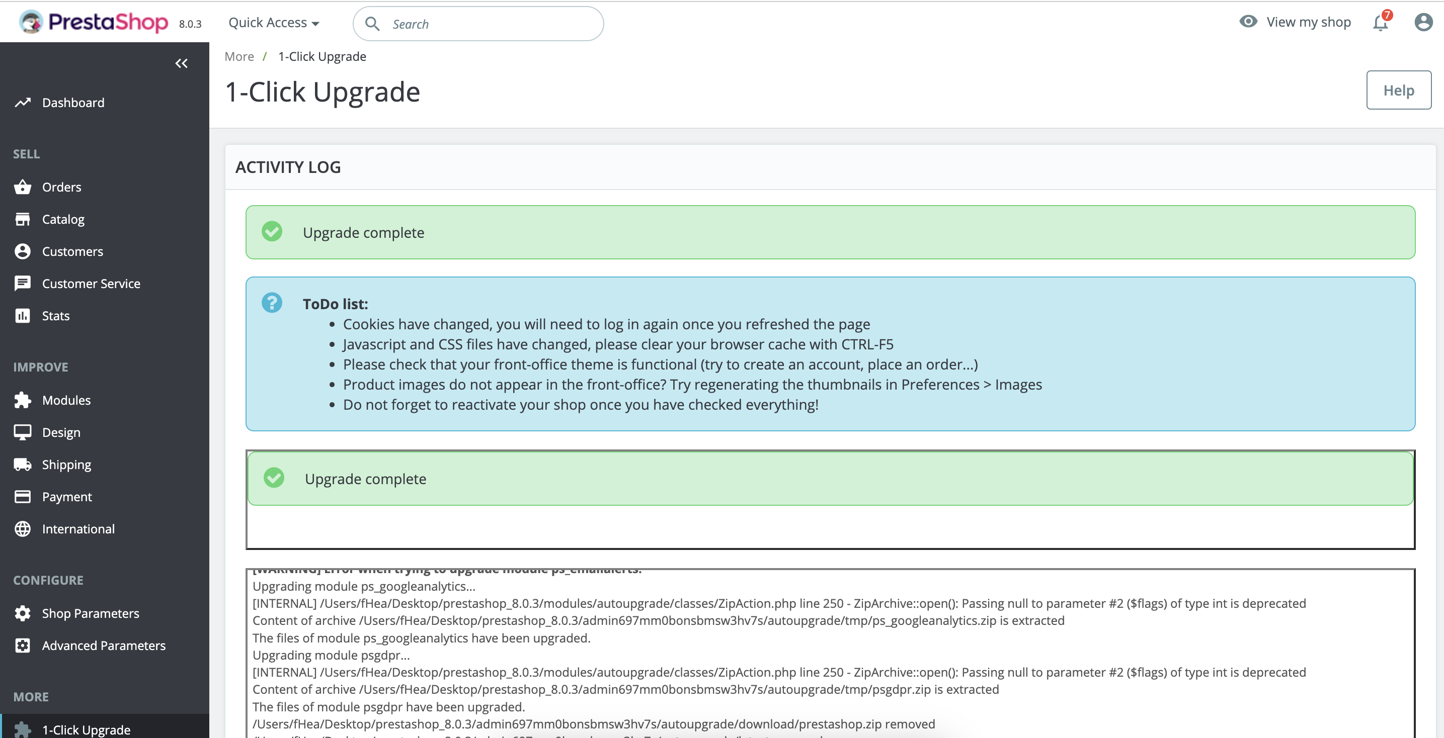 Upgrade using 1-click from minor release 8.0.3 - 8.0.4 scheme error in database relating to gdpr ...