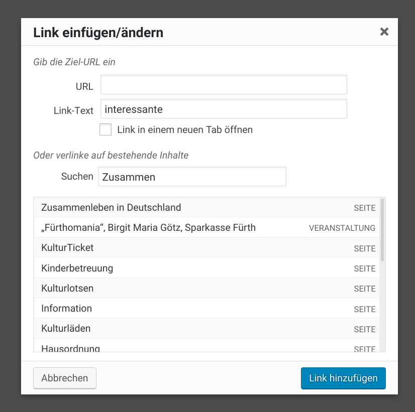 Dynamic internal link target suggestions · Issue #590 · digitalfabrik/integreat-cms · GitHub