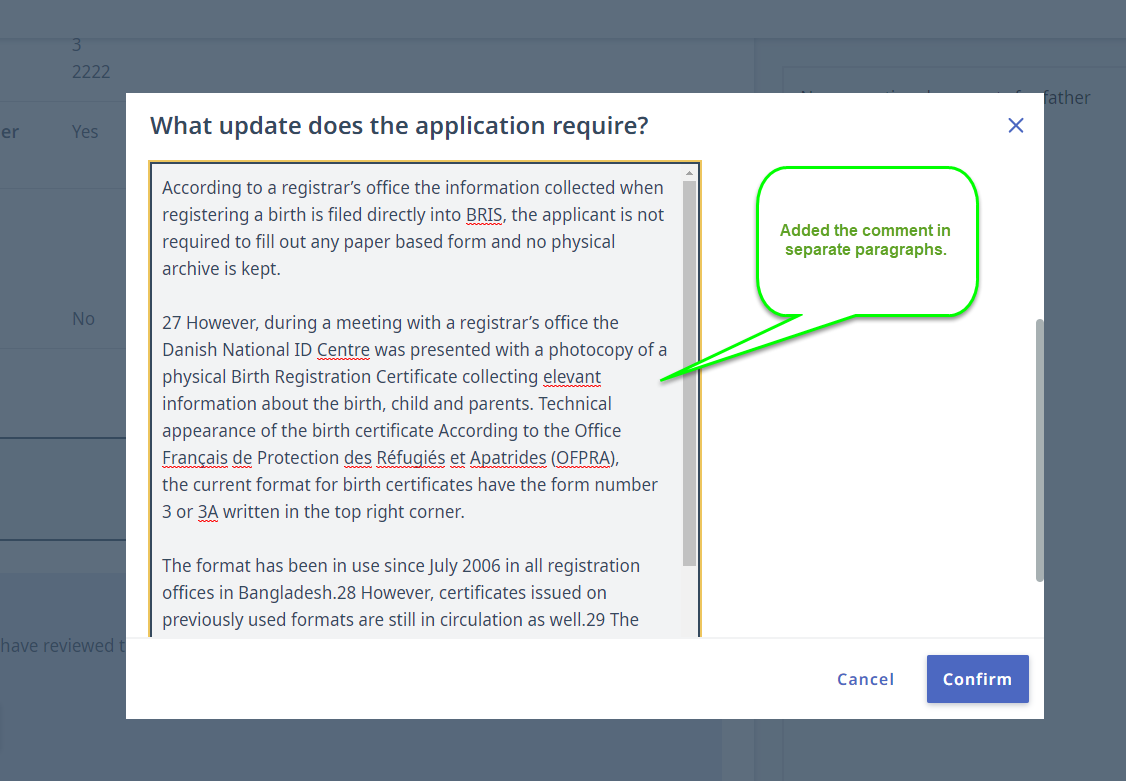 Reject comment is not showing in separate paragraphs under application list. · Issue #1942 ...