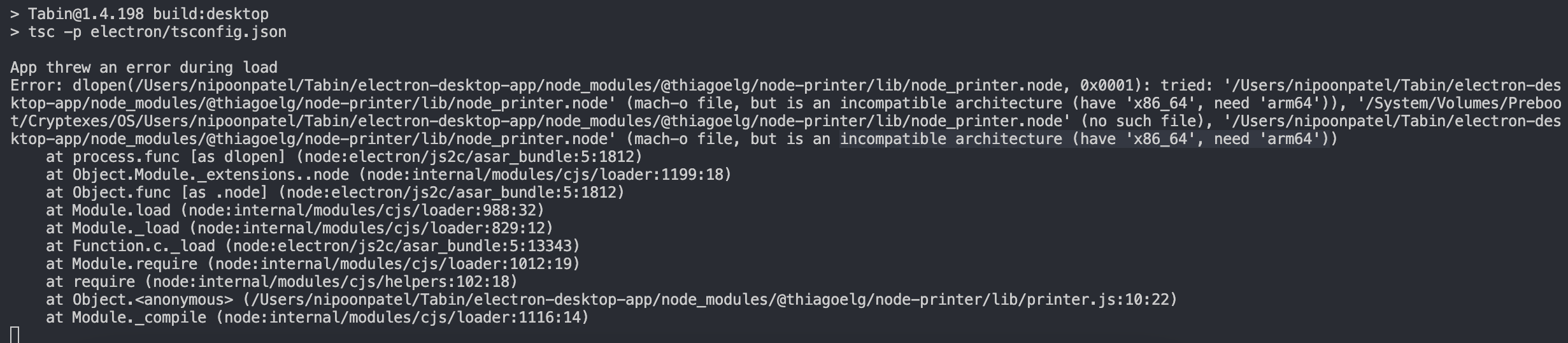 Incompatible architecture (have 'x86_64', need 'arm64') · Issue #221 · Klemen1337/node-thermal ...