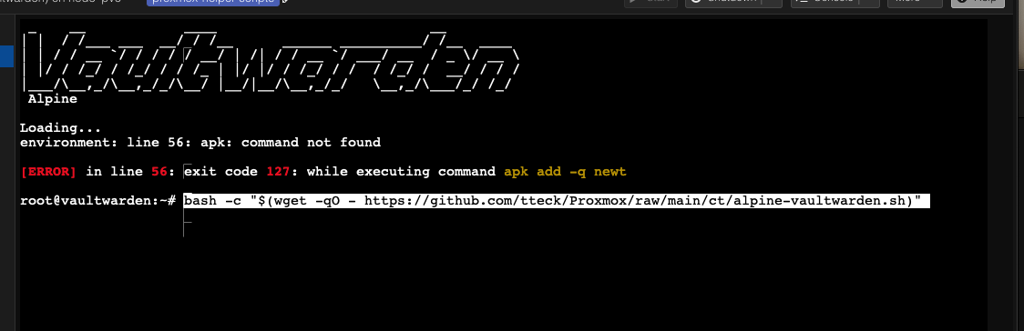 Error while update Alpine-Vaultwarden, or Set the Admin Token, run the command below in the LXC ...