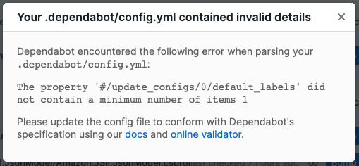Your .dependabot/config.yml contained invalid details · Issue #4726 · aws/aws-cdk · GitHub