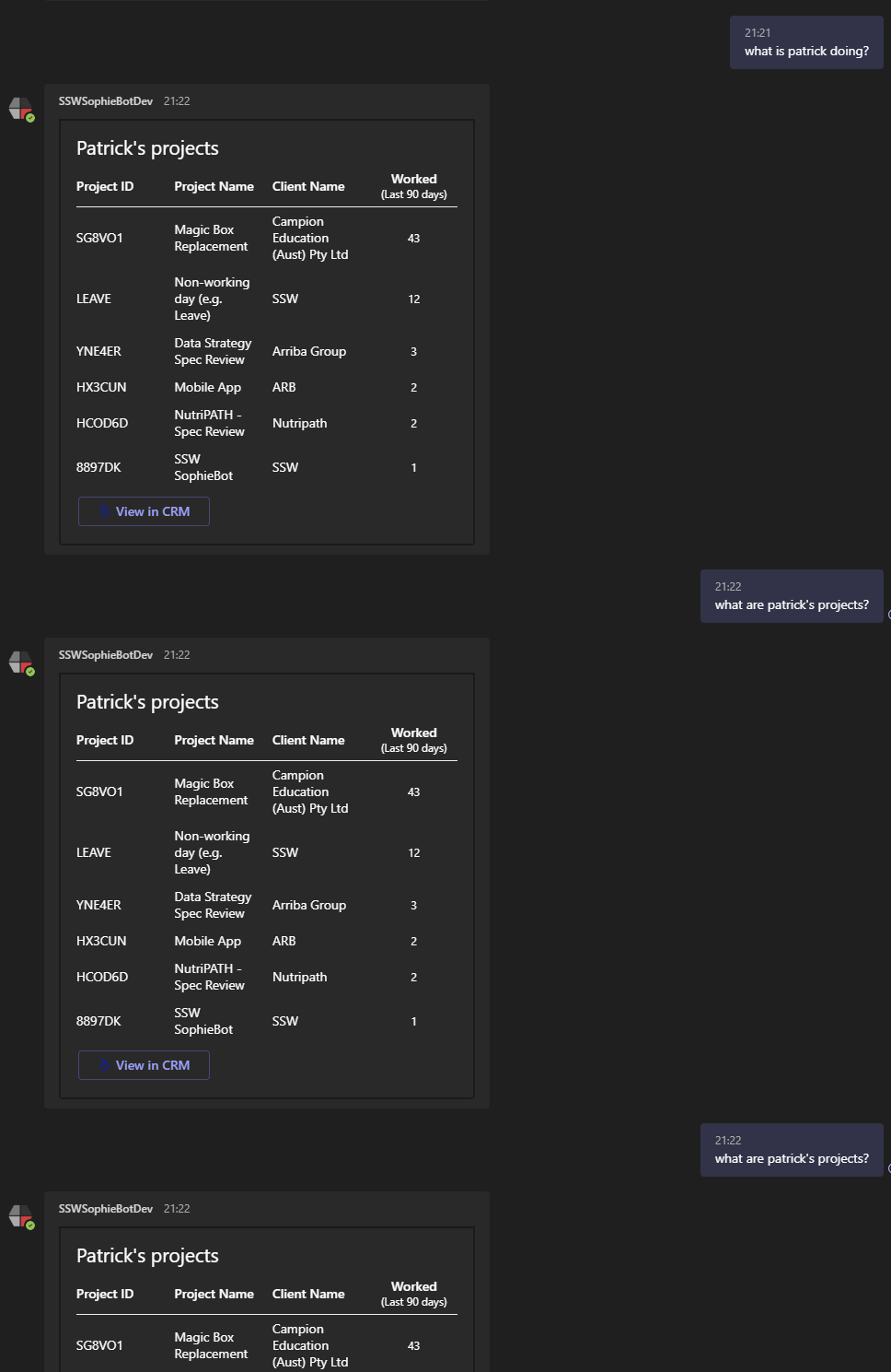 Project queries for people · Issue #372 · SSWConsulting/SSW.SophieBot · GitHub