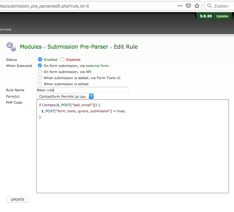 Submission Pre Parser Does Not Allow Code To Be Entered Forbidden · Issue 14 · Formtools