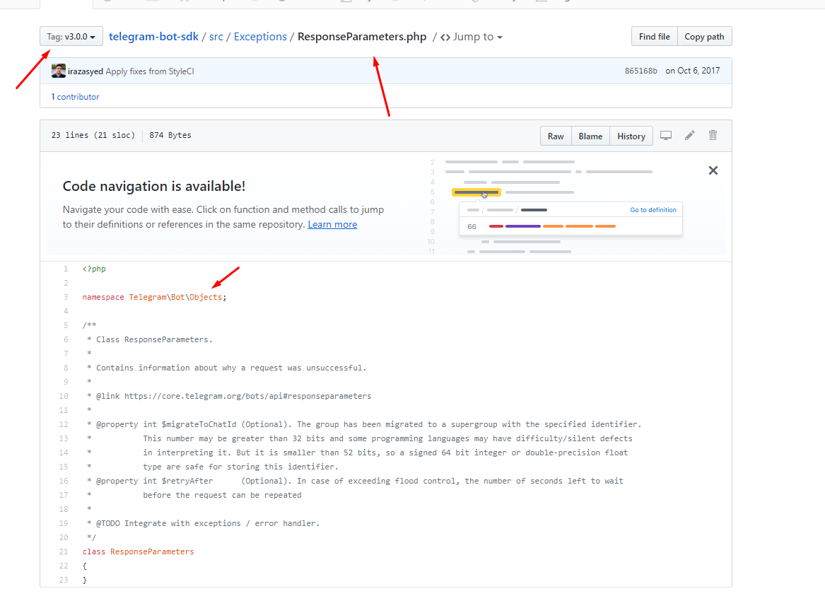 Deprecation Notice: Class Telegram\Bot\Objects\ResponseParameters in Laravel 5.8 · Issue #725 ...