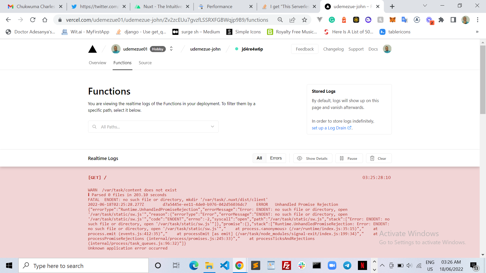 I get "This Serverless Function has crashed." When I deploy my NUXT js app to Vercel · vercel ...