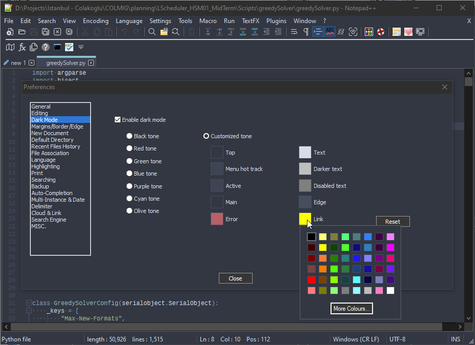 The Link part of the Customized tone of the Dark Mode is not persistent ...