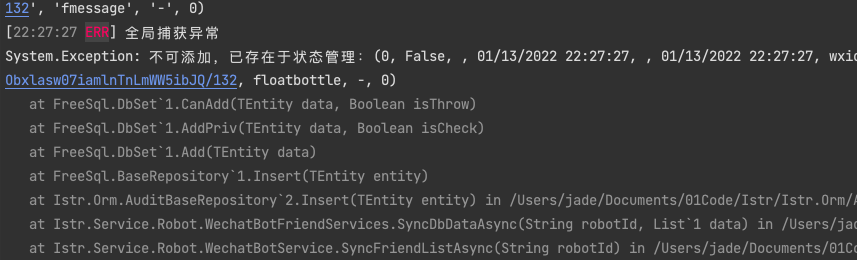 循环中使用Insert，报错"不可添加，已存在于状态管理" · Issue #1007 · dotnetcore/FreeSql · GitHub
