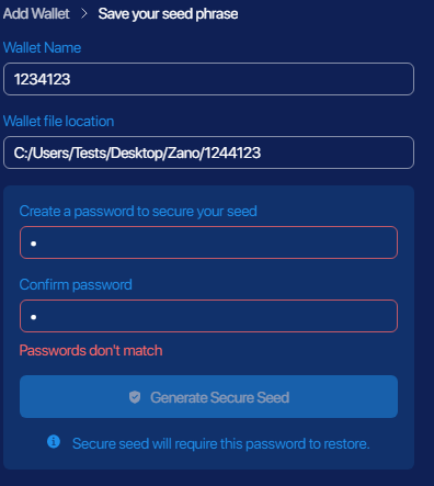 [testnet] Missed message "invalid password" for wrong passwords at ...