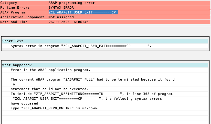 Syntax Error Zcl Abapgit User Exit Cp Zcl Abapgit Repo Online Unknown · Issue 4252