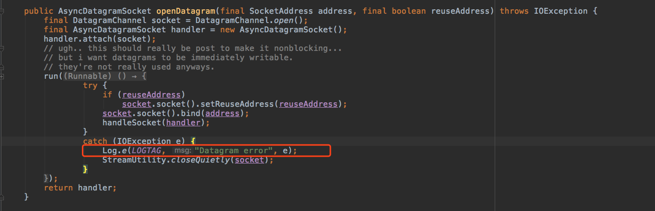 Why use AsyncDatagramSocket.openDatagram will cause bind exception? · Issue #584 · koush ...