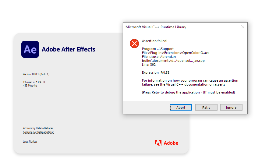 "Assertion Failed" Crash in Adobe After Effects 2021 (18.0.1 Build 1)/Windows 10 · Issue #1364 ...