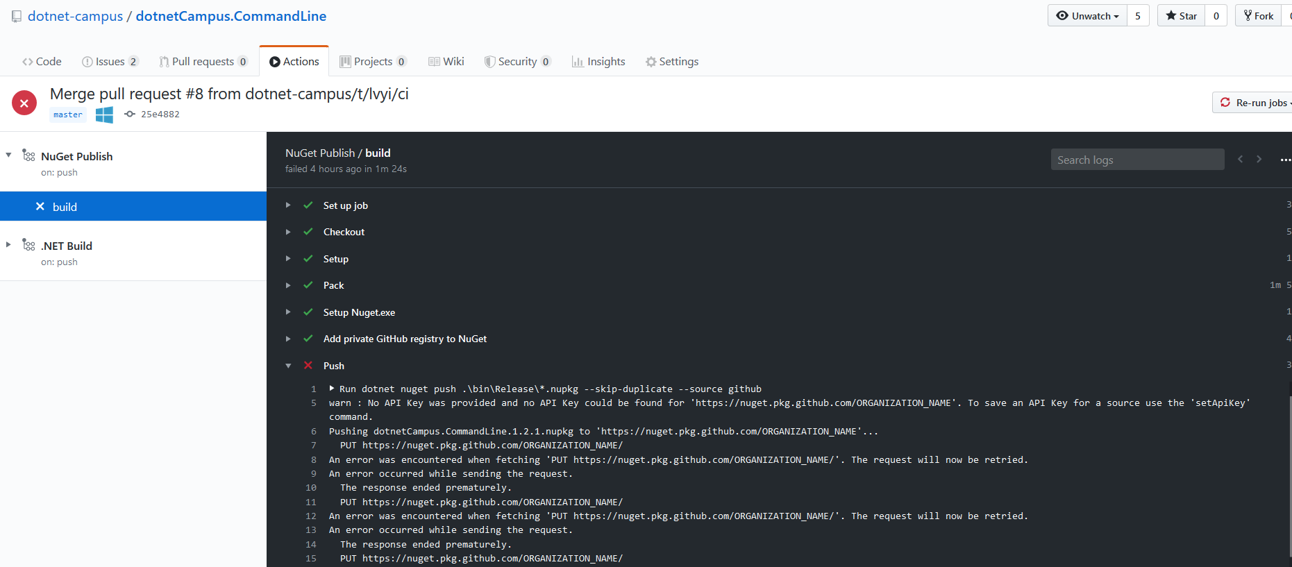 自动构建不过 · Issue #9 · dotnet-campus/dotnetCampus.CommandLine · GitHub