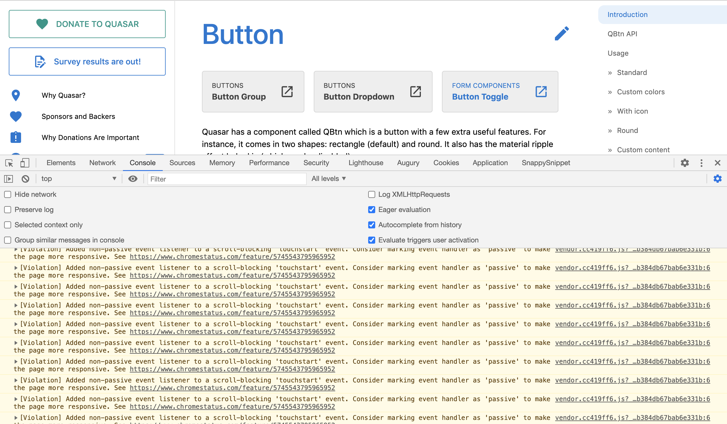 Added Non Passive Event Listener To A Scroll Blocking Touchstart Event Console Warning When