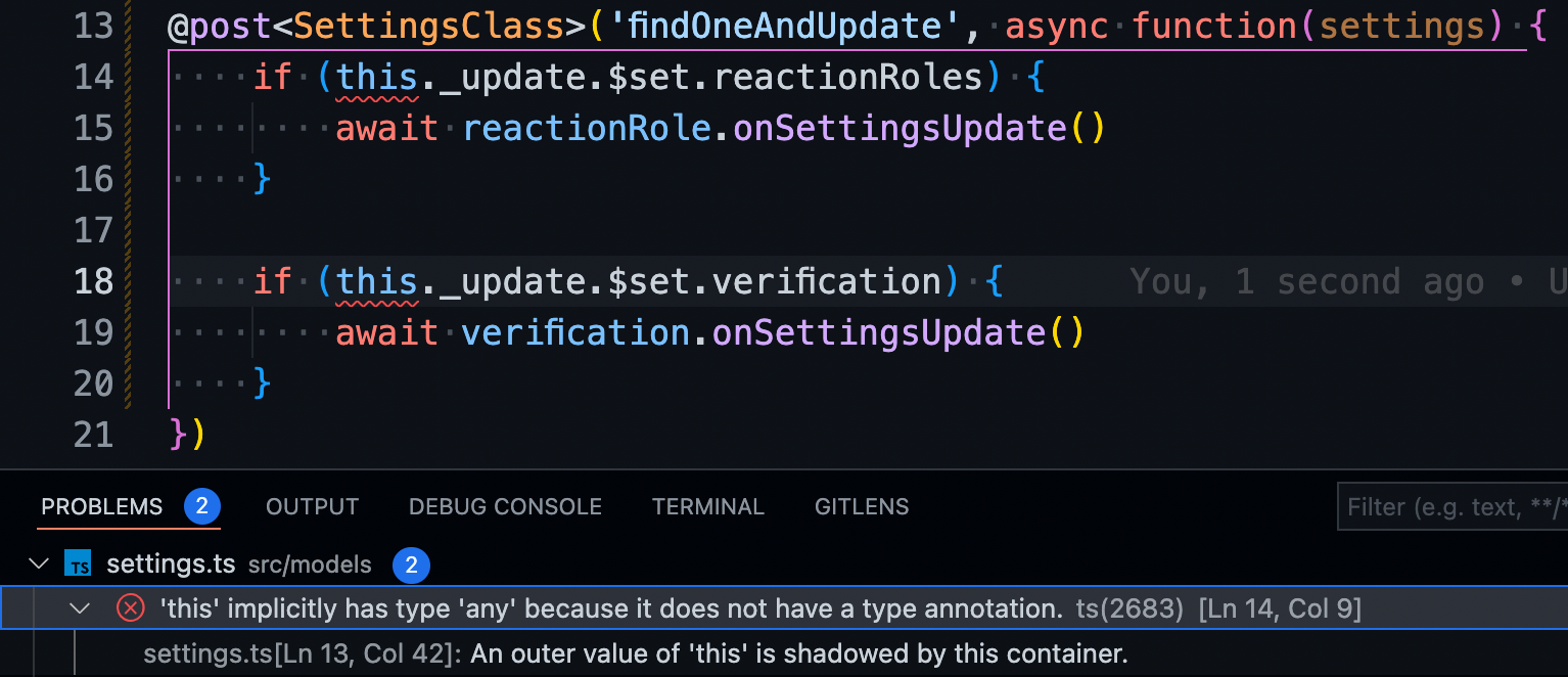 No type for "this" in "findOneAndUpdate" post hook · Issue #694 · typegoose/typegoose · GitHub