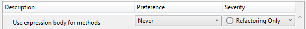 Allow using and not using expression bodies, whenever desired, without receiving warning ...