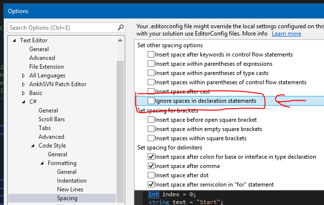 Feature request: Ignore spaces in single line property definitions and single line expression ...