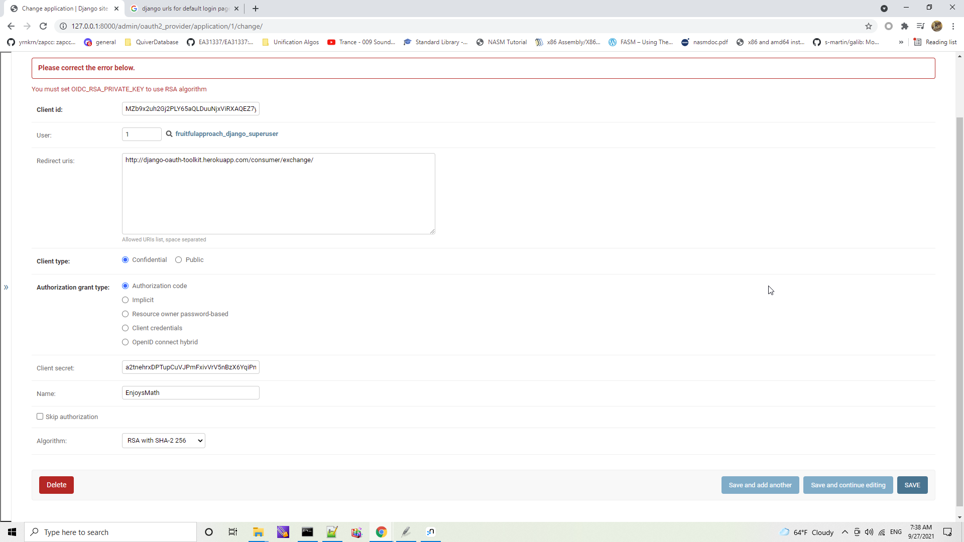 Application Instance Fails With Rsa Selected Then Clicking Save · Issue 1016 · Jazzband