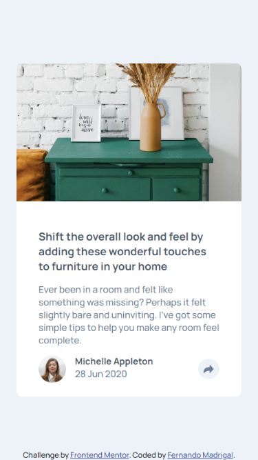 Github Fernandomad Article Preview Component Frontend Mentor Project
