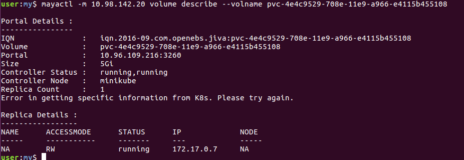 mayactl volume describe command error · Issue #1161 · openebs-archive/maya · GitHub