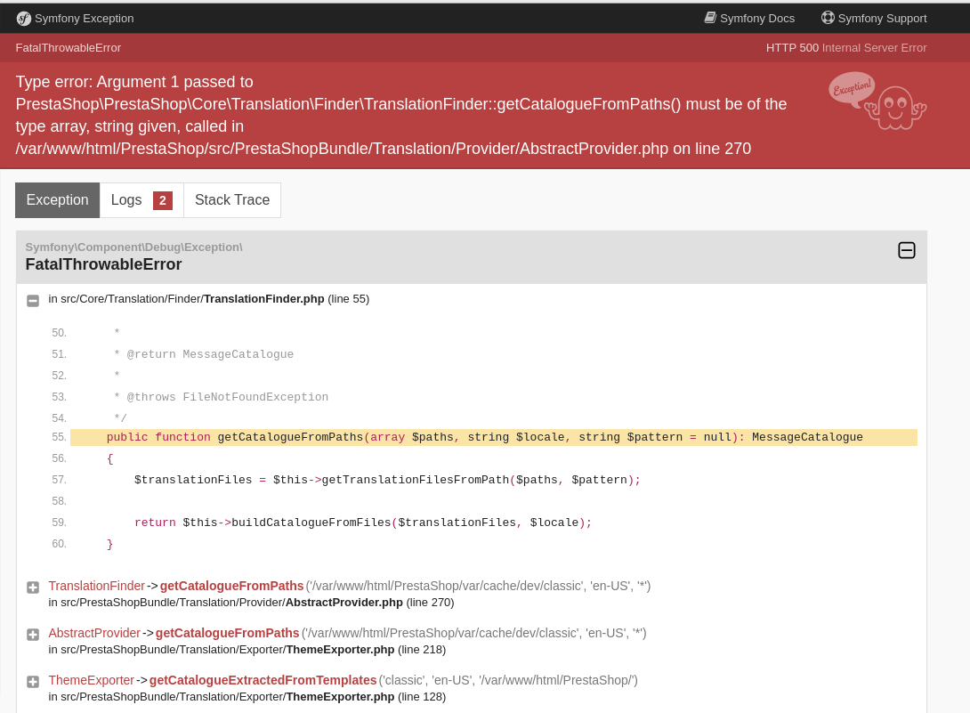 BO - Translations page - An exception s displayed when we try to export a language · Issue ...