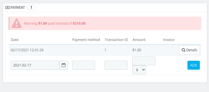 BO - Orders page - An exception is displayed when adding only a space in the payment method ...