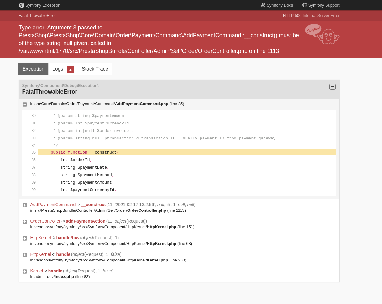 BO - Orders page - An exception is displayed when adding only a space in the payment method ...