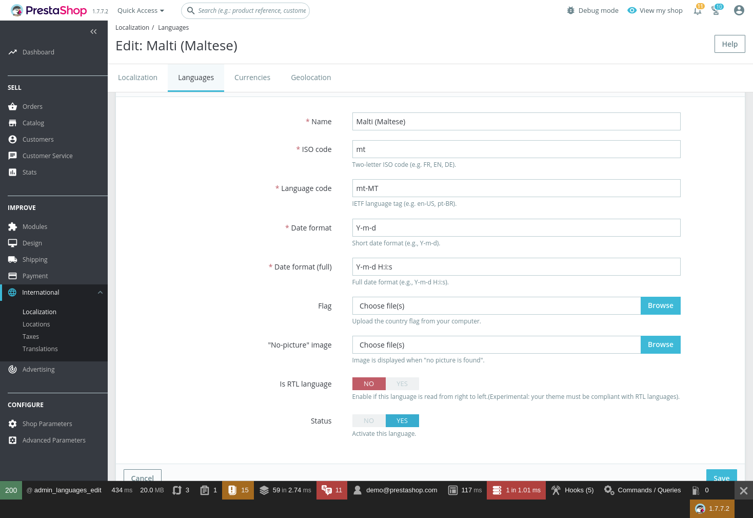 FO - An exception is displayed when when selecting a language with incorrect data - ps_linklist ...