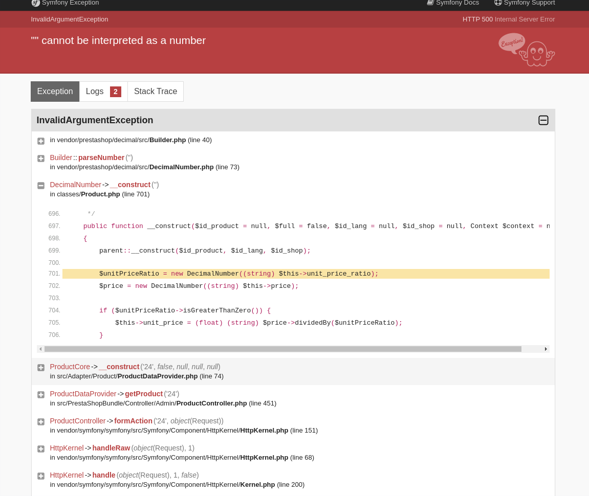 Multistore - BO - Products page - An exception is displayed when adding a product and a group ...