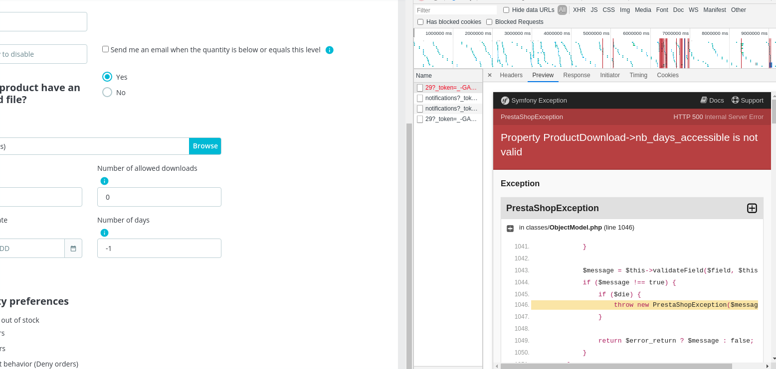 BO - Virtual Product - an exception is displayed when we save a filename & nb_days_accessible ...