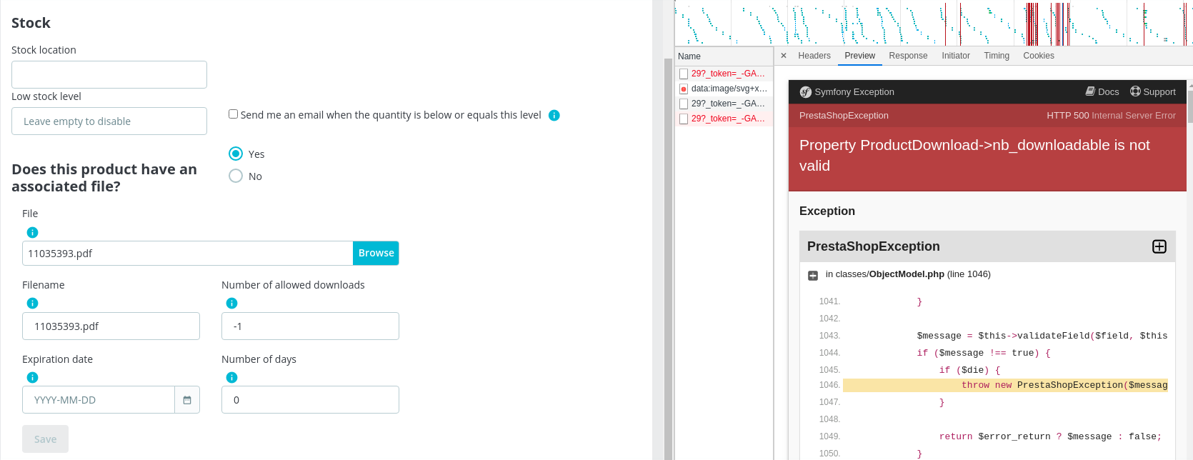 BO - Virtual Product - an exception is displayed when we save a filename & nb_days_accessible ...