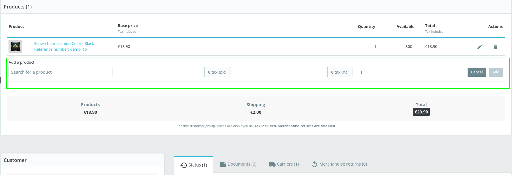 BO - Orders - addProductNewInvoiceInfo should not be displayed when we try to add a product to ...