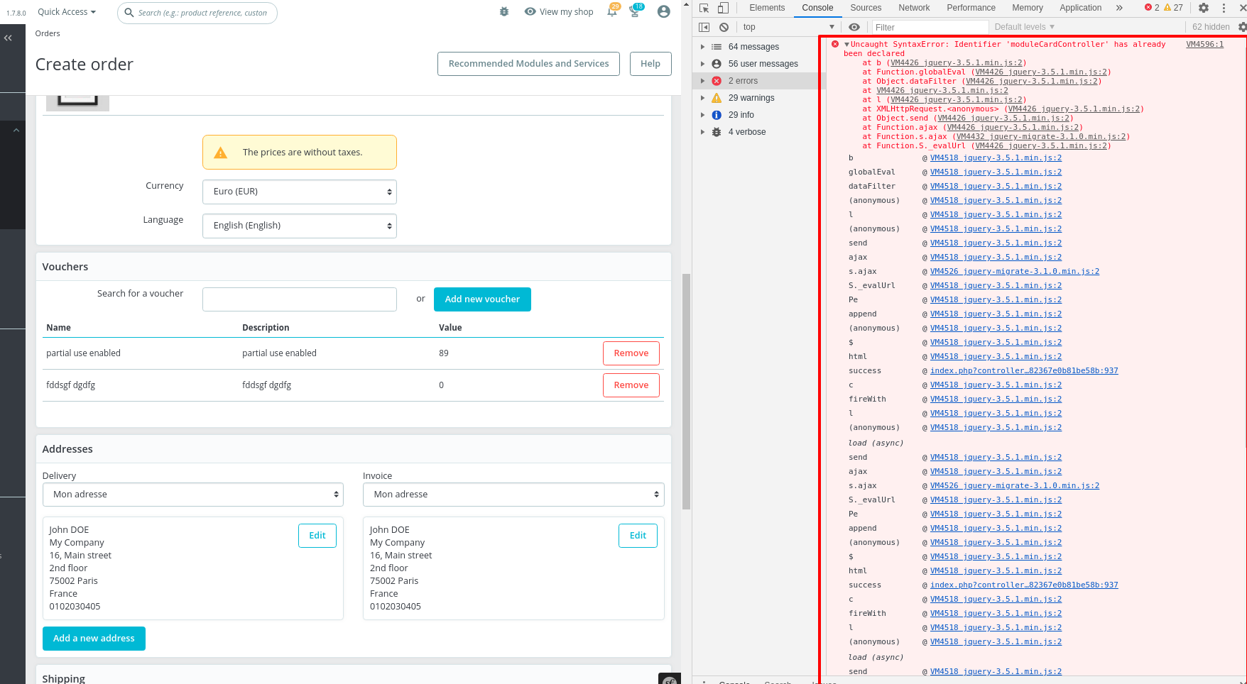 BO - Add new Order page - an error is displayed in the console when adding a voucher · Issue ...
