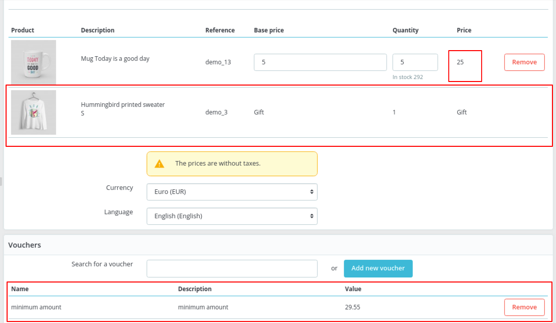 BO - Add new Order page - Discount & gift are not removed when total