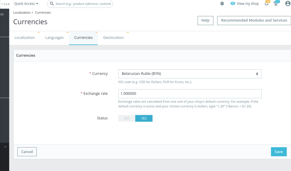 BO - Currencies - It is not possible to create a BYN currency · Issue #24692 · PrestaShop ...