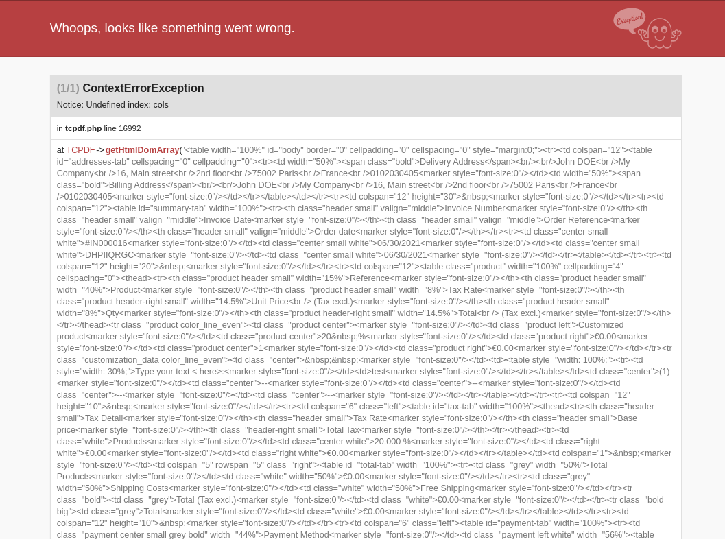 An exception is displayed when ordering a product with text customization - the label contains ...
